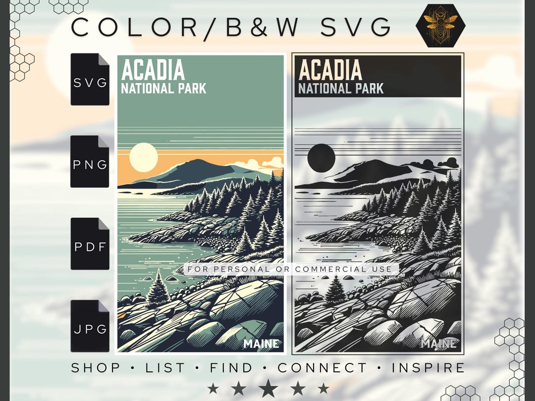 Acadia National Park Maine Color SVG and Black & White | Acadia ...