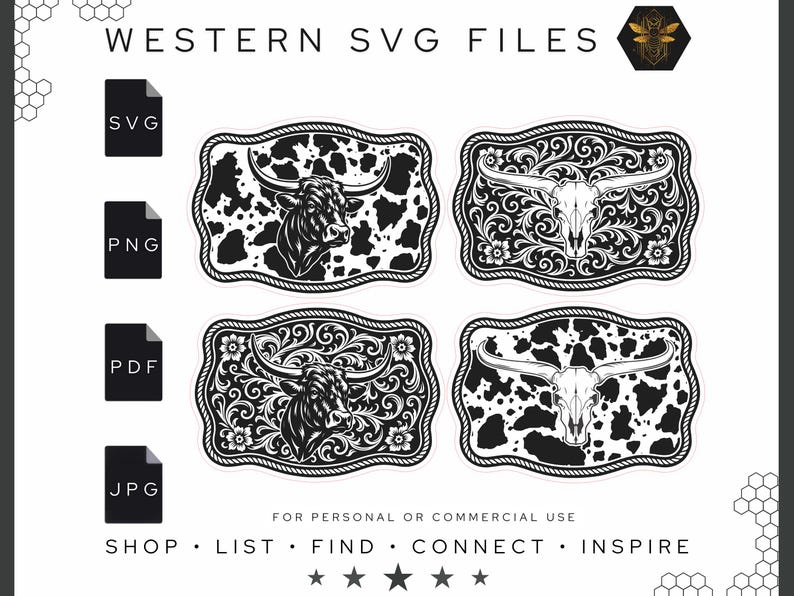 Western Belt Buckle SVG: Cowboy Hat Patch Designs (digital Download) - Etsy