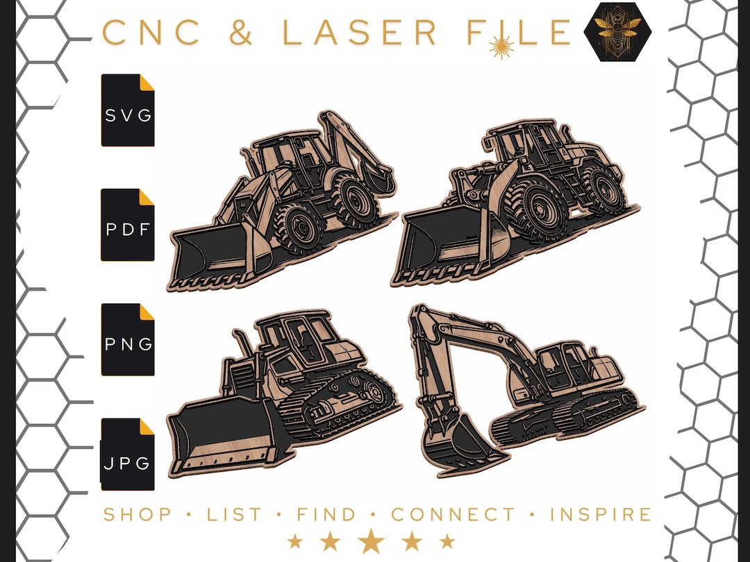 Construction Equipment SVG Designs: Heavy Machines, Laser Cut Files ...