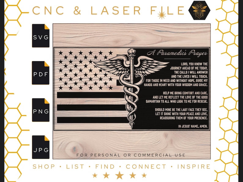 Paramedic Prayer American Flag SVG | EMT Caduceus, CNC Laser Cut File ...