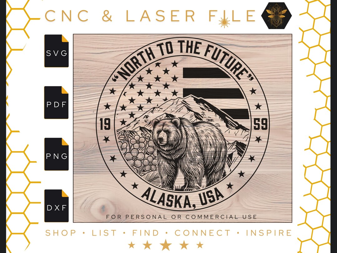 State of Alaska Themed Svg Sign | Round Flag | Denali Peak Alaskan ...