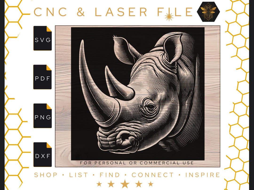 Rhino Vector Illustration | CNC Laser Cut File (svg, Pdf, Png, Dxf) - Etsy