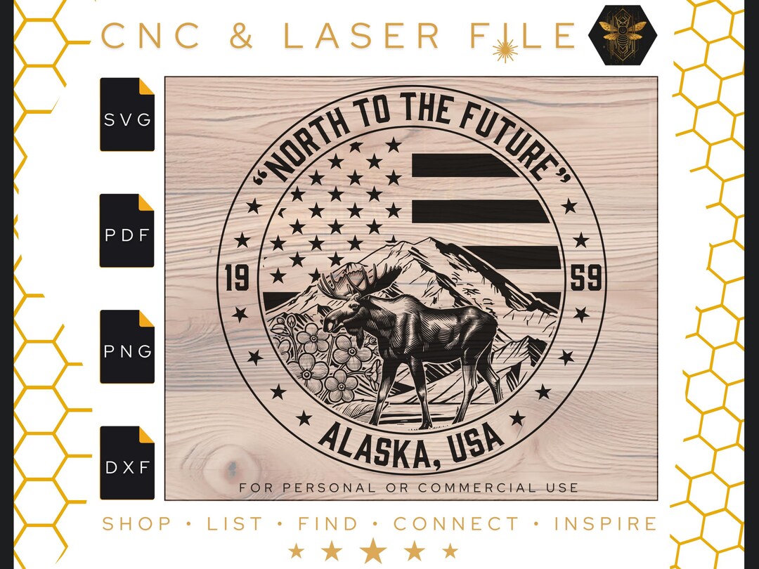 State of Alaska Themed Svg Sign | Round Flag | Denali Peak Alaskan ...