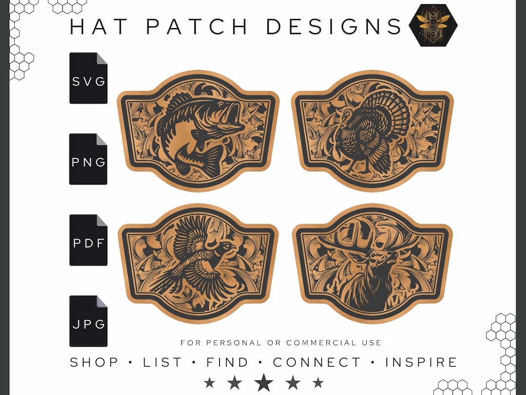 Hunter Collection Hat Patch Designs: Elk, Bass, Turkey, Pheasant ...