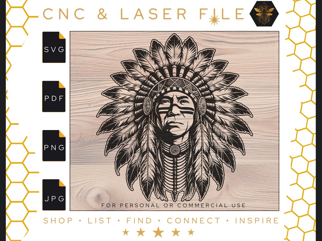 Indian Chief SVG No2 | Indian Vector File | Native American Chief ...