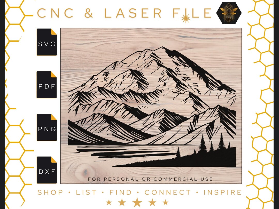 Denali Mountain Scene Nature Vector File | Alaskan Nature Mountain ...