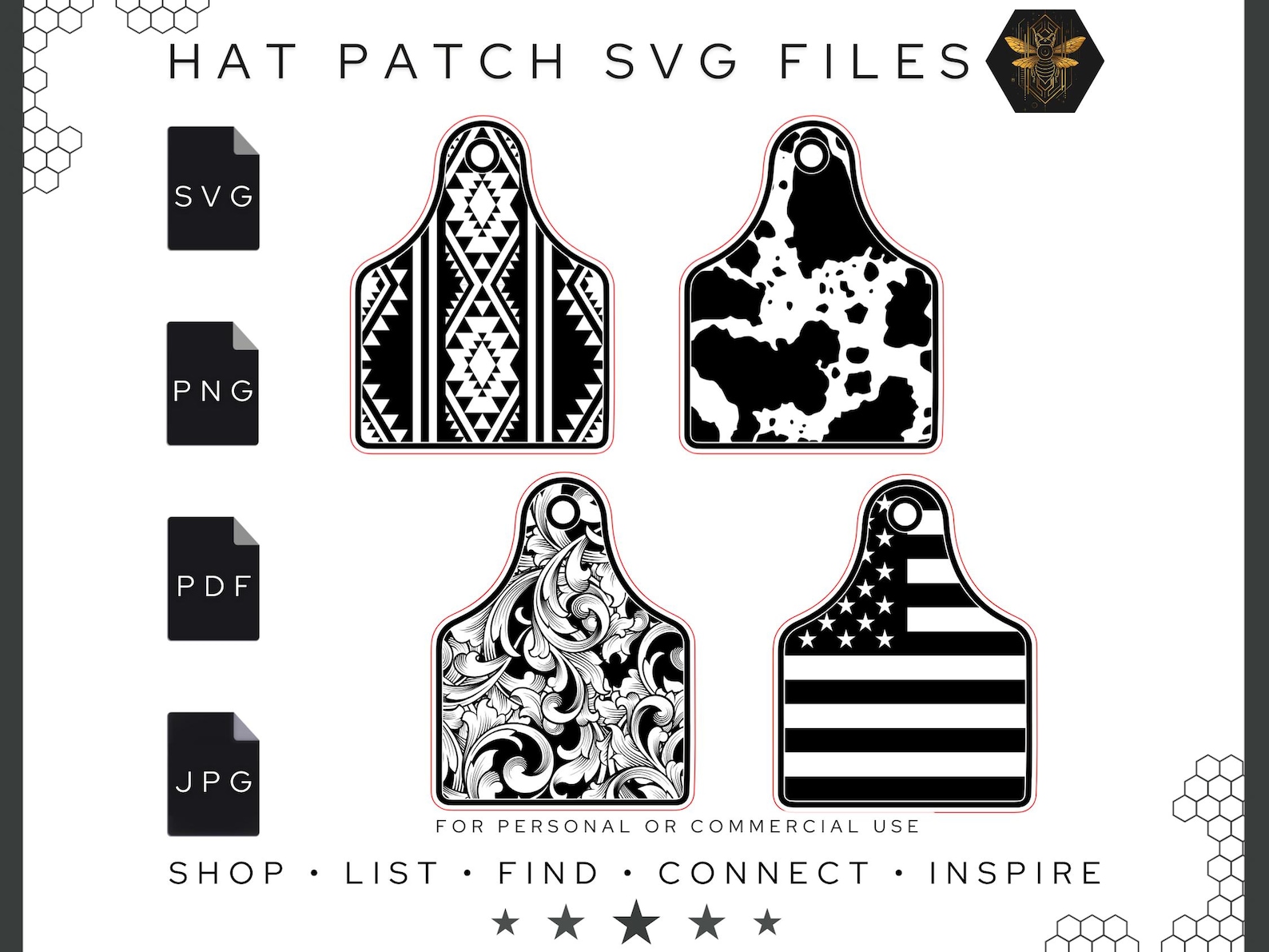 Western Steer Ear Tag Hat Patch SVG Designs: Cowhide, American Flag ...