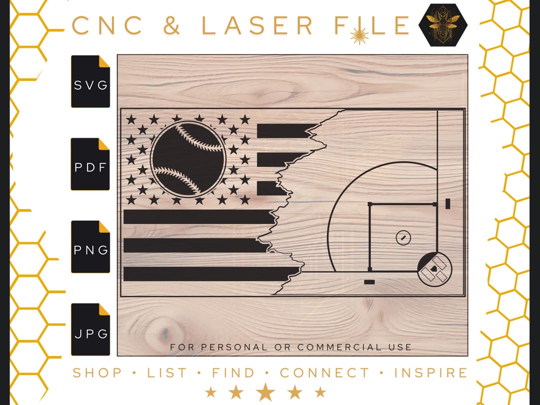 Baseball Field Tattered American Flag CNC & Laser File | Baseball Field ...