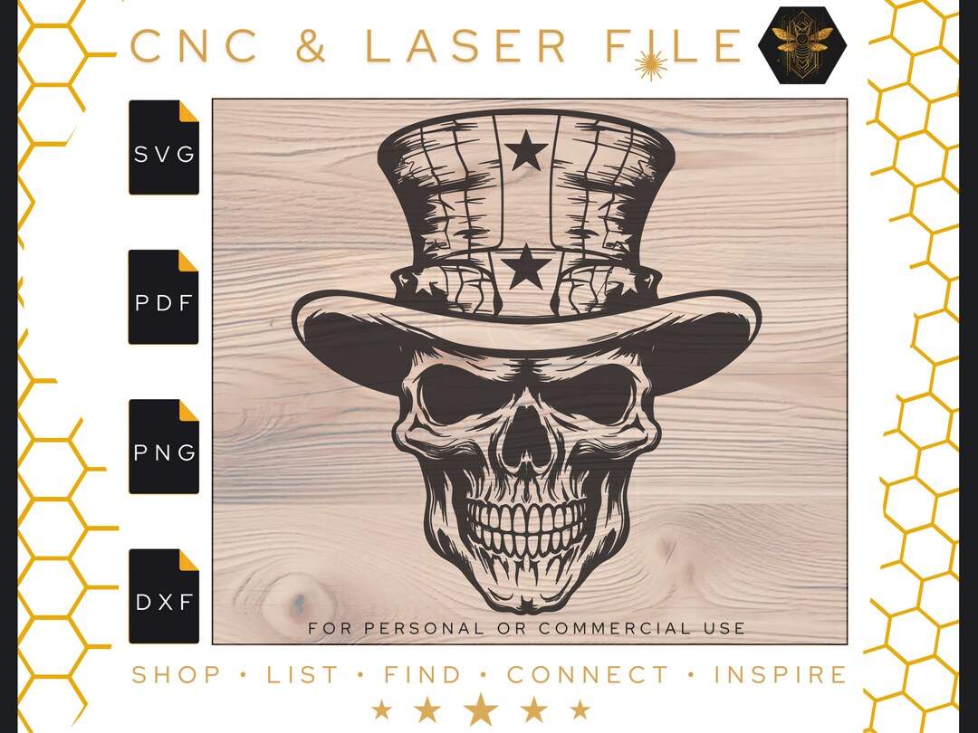 Uncle Sam Skull and Flag Vector File | Uncle Same Skull and Stars File | Patriotic Skull Laser ...