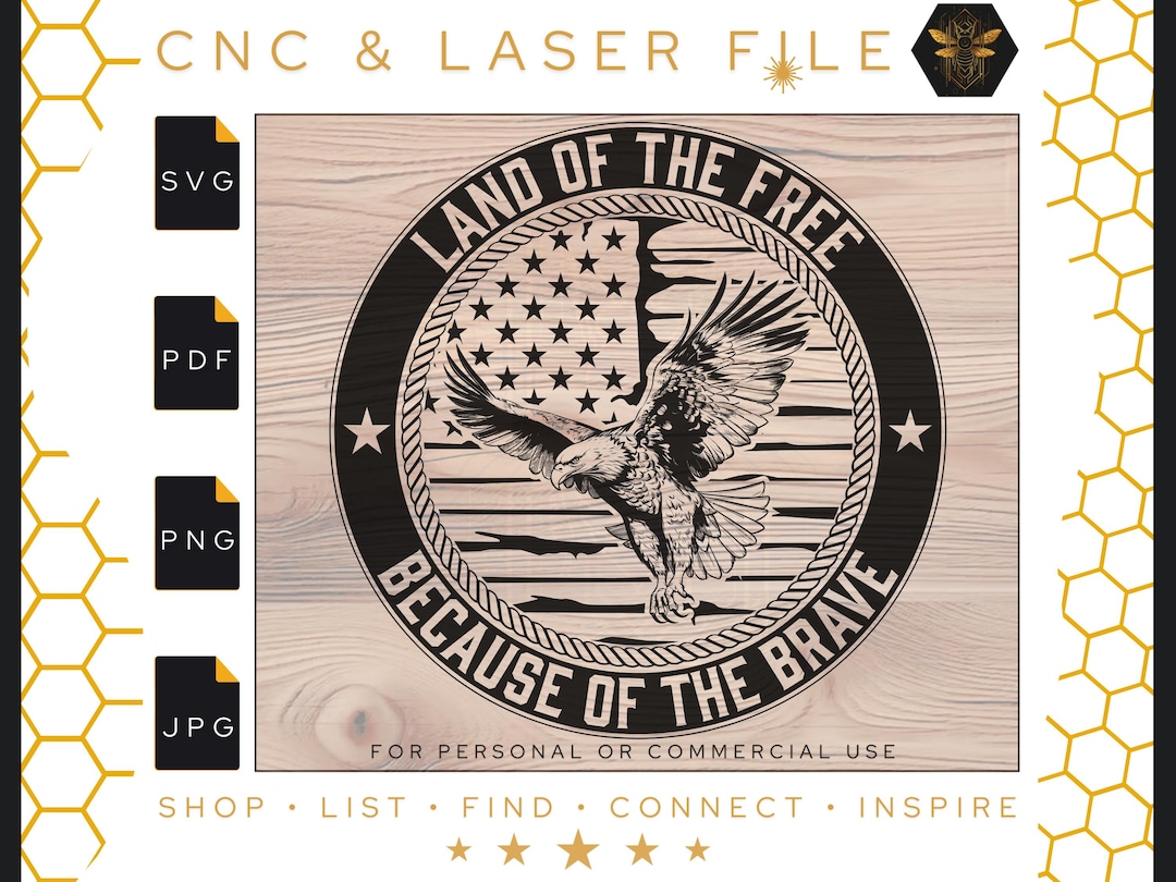 Land of the Free Because of the Brave | Eagle & Flag Svg | Round Sign ...
