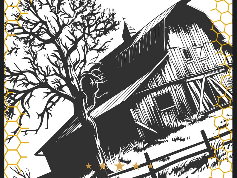 Old Barn Scene Laser Engraving File Detailed Old Barn Vector File Old Barn Rustic Barn Farm File ...