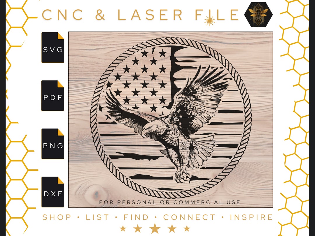 Eagle Soaring With Tattered Flag and Rope Ring Round Svg | Patriotic ...