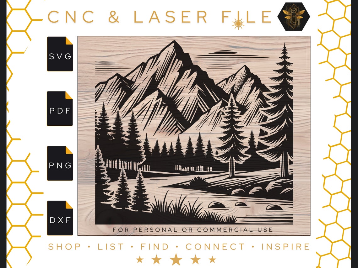 Mountain River Scene Nature Vector File | Nature Scene SVG | Forest ...