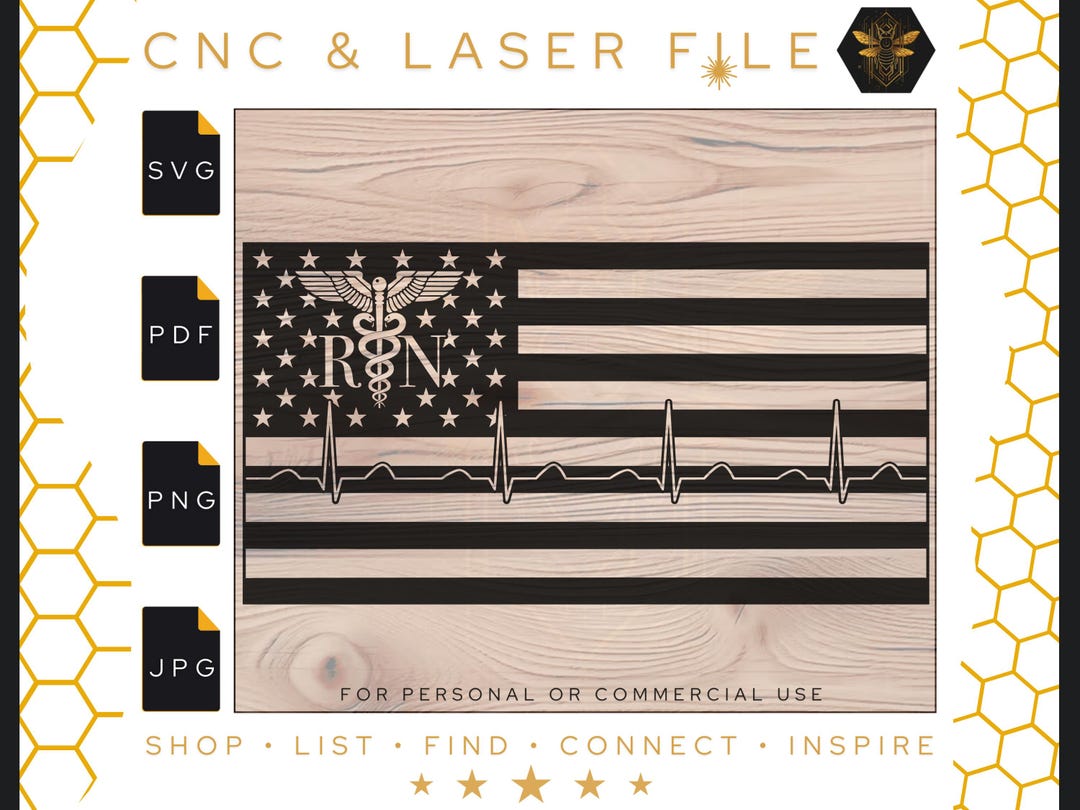 Caduceus EKG Registered Nurse American Flag SVG | Nurse Flag File ...