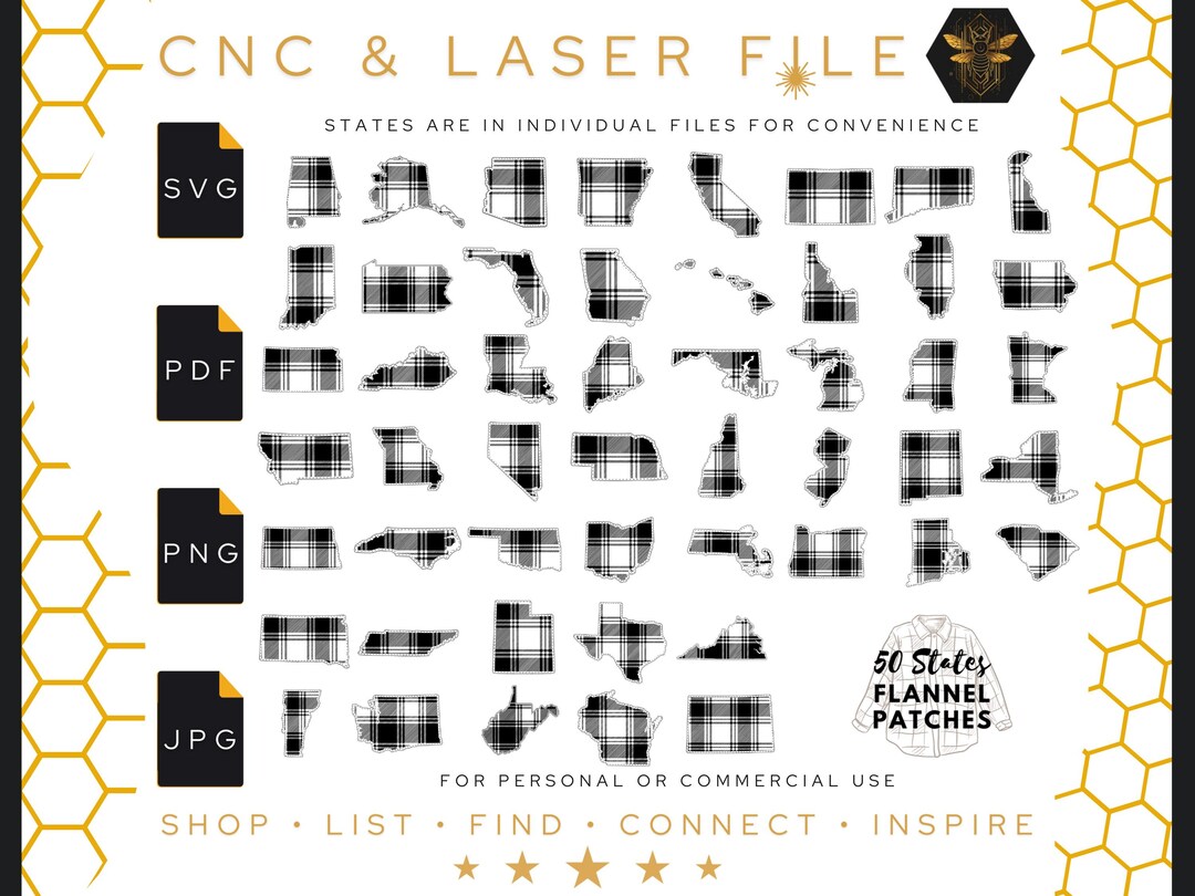 50 States Flannel Patches SVG | Flannel Style SVG Patches | Flannel ...