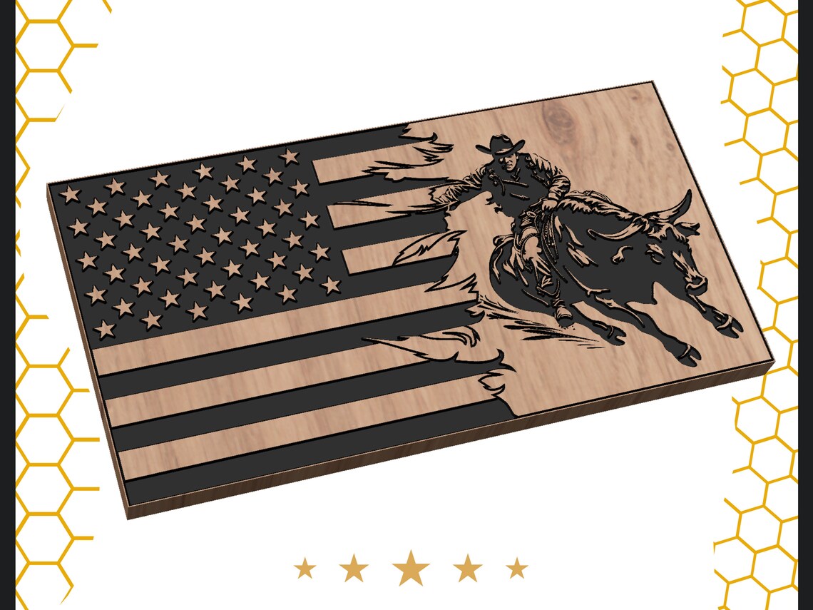 Bull Rider Tattered American Flag Svg Rodeo Svg Bucking Bull Flag Bull ...