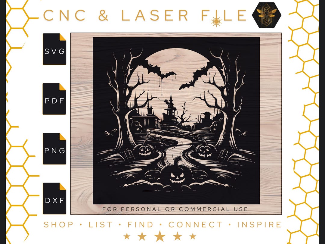 Spooky Halloween Night Scene SVG | Jack-o-lantern, Bats (digital ...