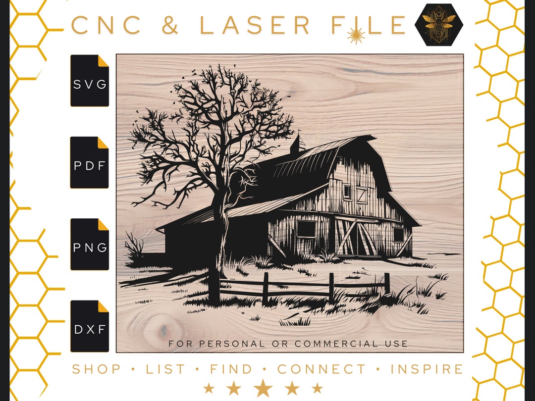 Old Barn Scene Laser Engraving File | Detailed Old Barn Vector File ...
