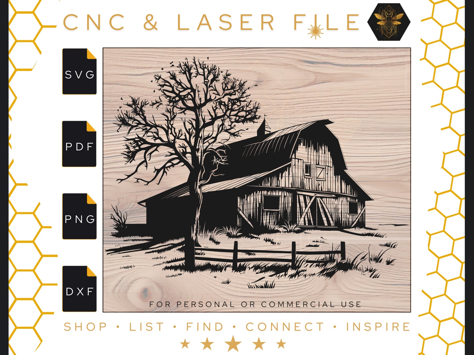 Old Barn Scene Laser Engraving File | Detailed Old Barn Vector File ...