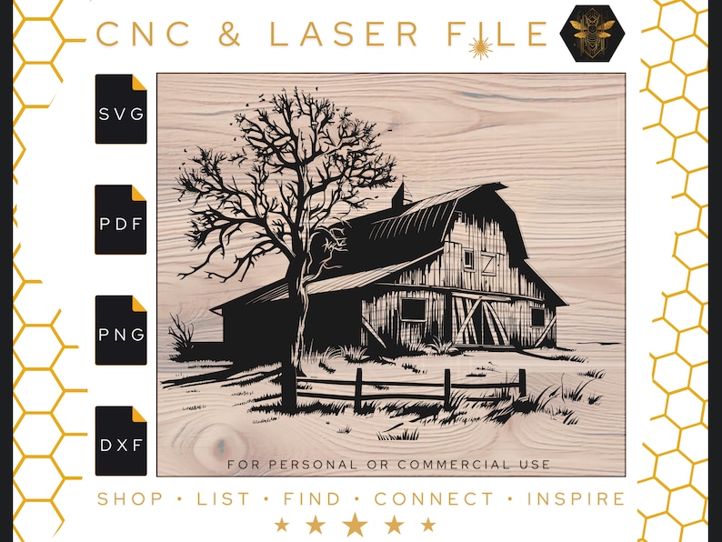 Old Barn Scene Laser Engraving File | Detailed Old Barn Vector File ...