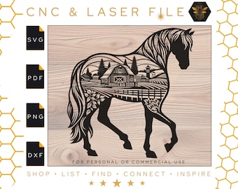 Horse Silhouette With Farm Scene No 1 Country and Western Horse Head ...