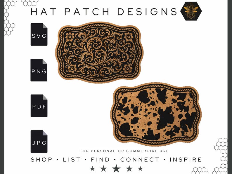 Western Belt Buckle and Hat Patch SVG Designs: Cowboy Scroll Pattern ...