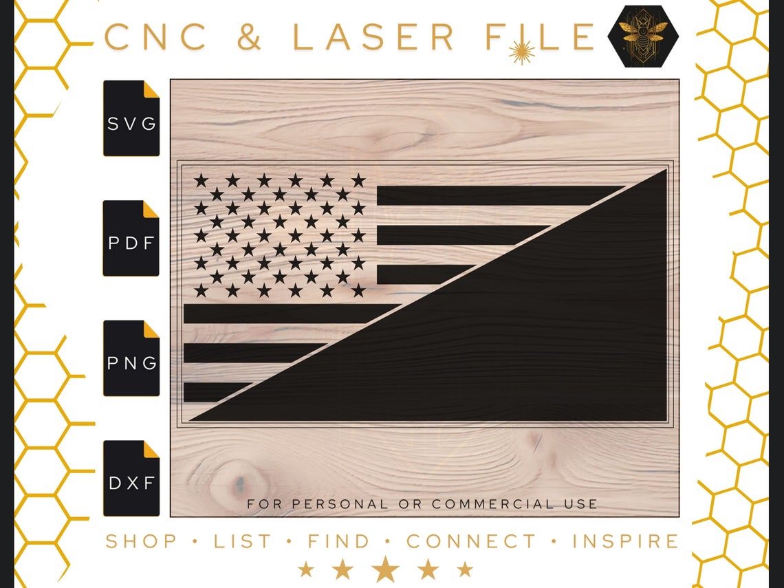 Blank Split American Flag SVG | Blank CNC American Flag File ...