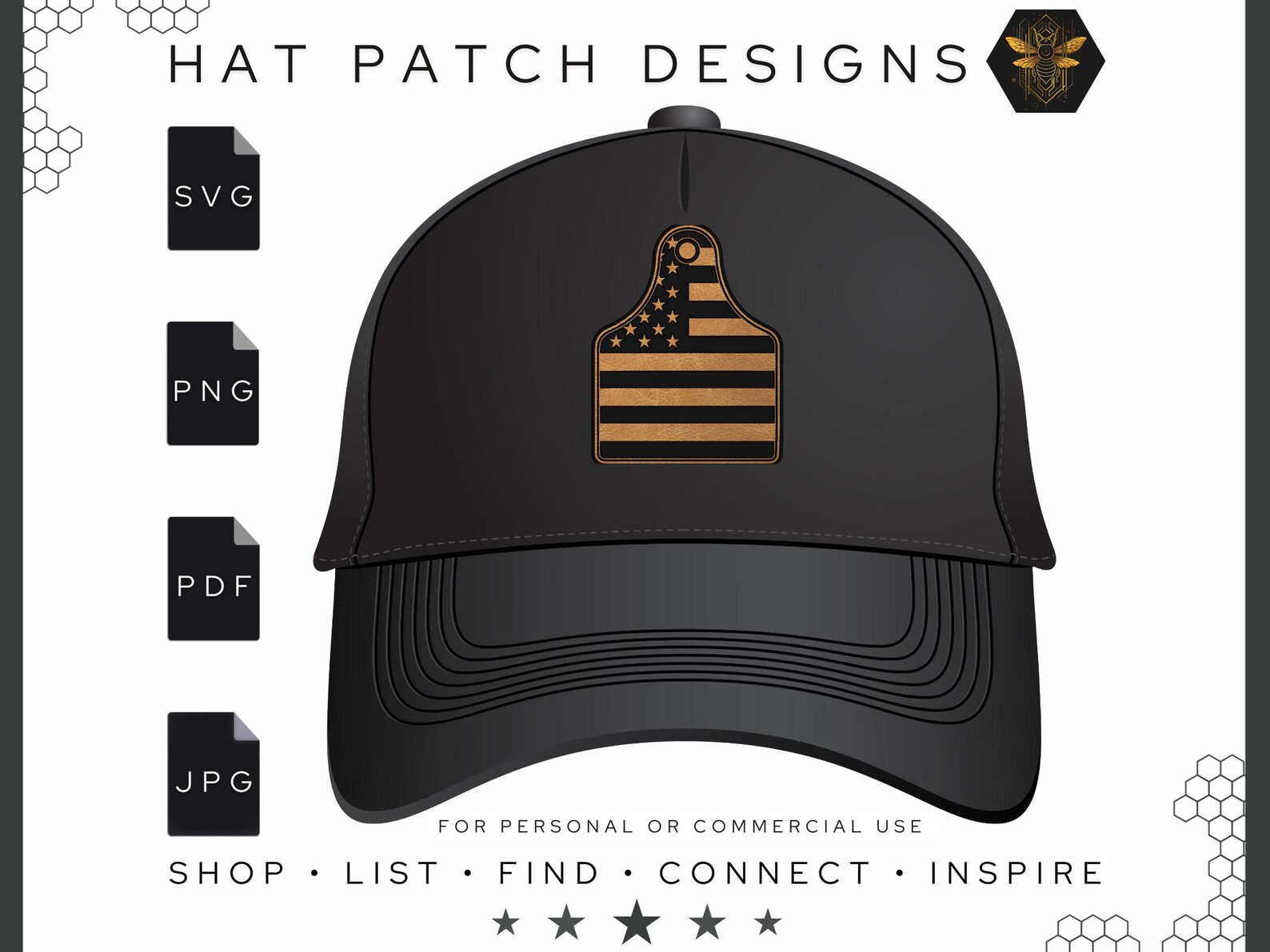 Western Steer Ear Tag Hat Patch SVG Designs: Cowhide, American Flag ...