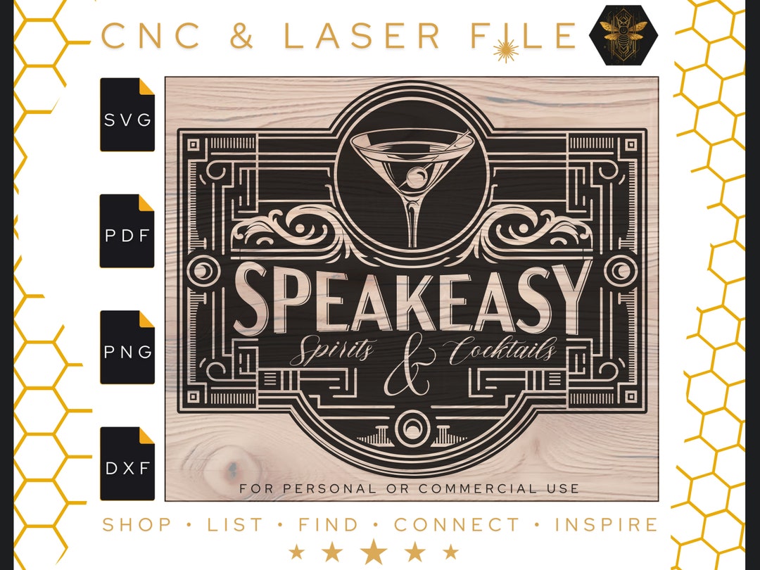 Speakeasy Spirits & Cocktails Bar Sign | Speakeasy Svg Sign | Martini Glass | Home Bar Sign ...