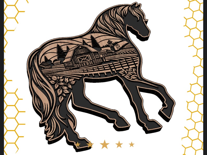 Horse Silhouette With Farm Scene No 2 Country and Western Horse Head ...