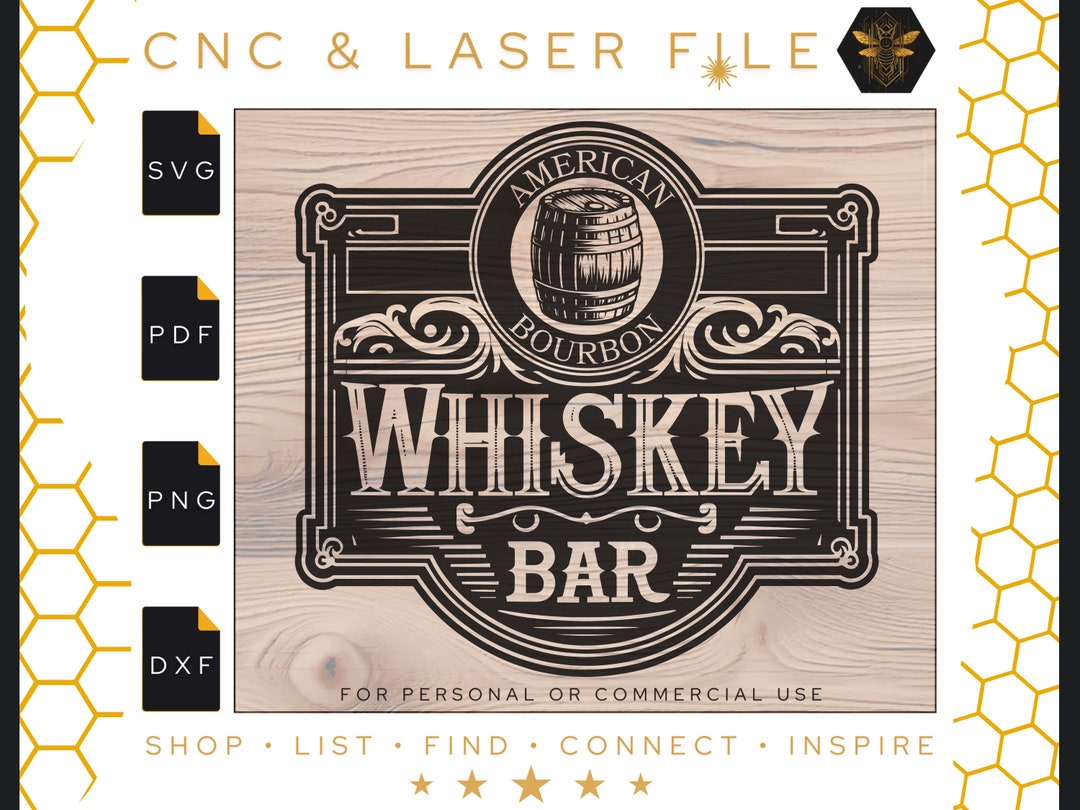 Whiskey Bar Sign American Barreled Bourbon | Home Bar Decor | Whiskey ...