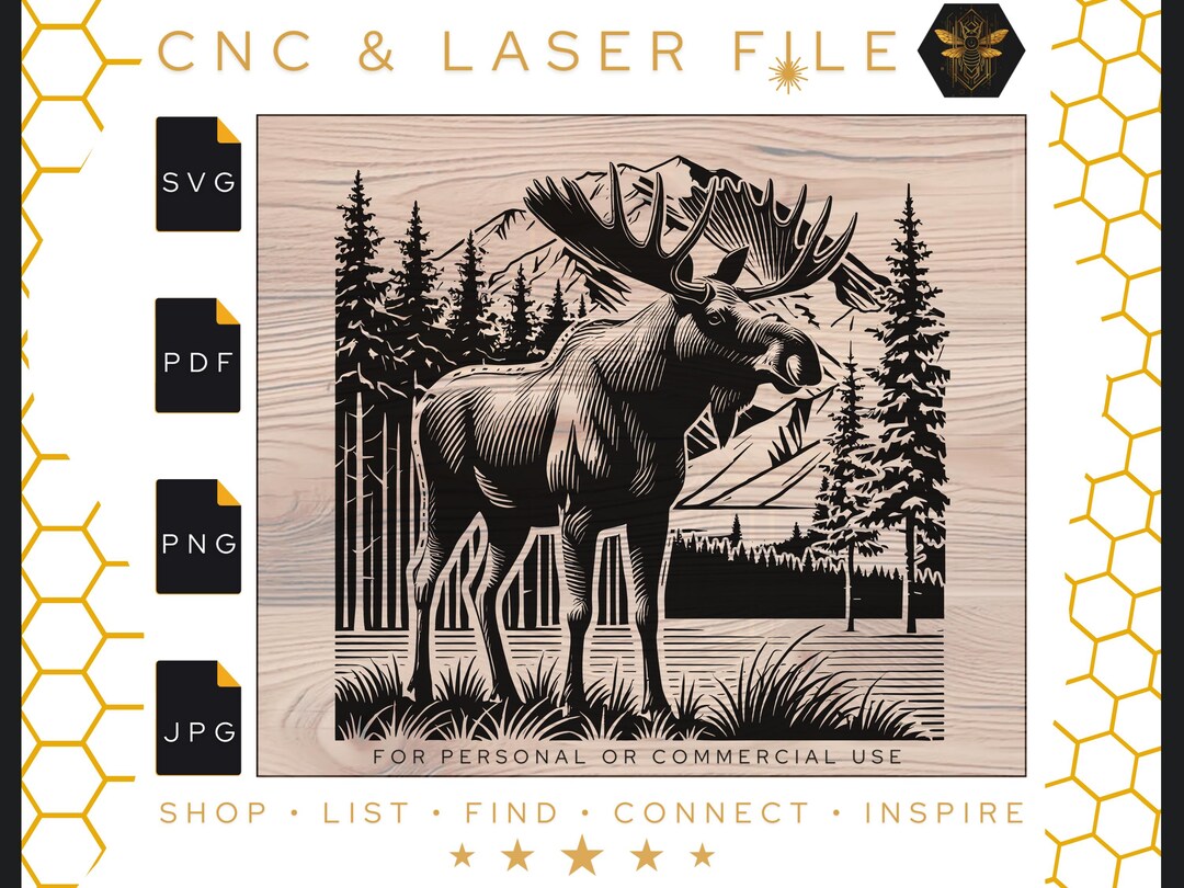 Moose Nature Scene Laser Cut File | Engraving Vector (SVG, PDF, PNG) - Etsy