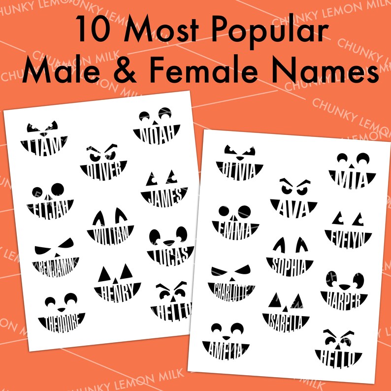 Pumpkin Face With Name - Instant Download - Top 10 Popular Names - Jack ...