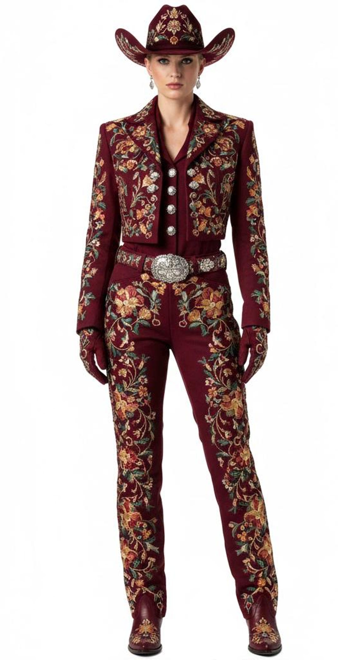 Burgundy Embroidered Western Suit | Women's Cowgirl Rodeo Outfit - Etsy