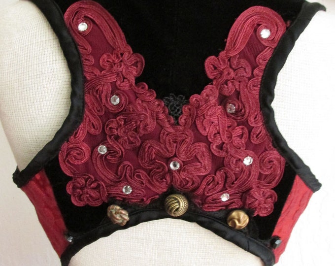 Vest Under Bust Black Red Brocade Velvet Tribal Belly Dance Burning Man ...
