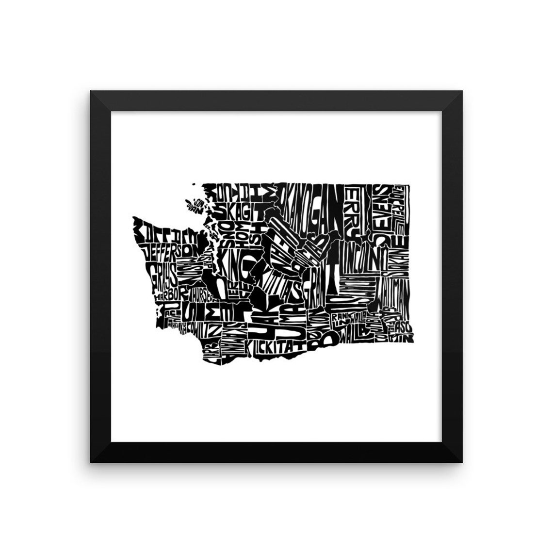 Washington Typography Map Art FRAMED Print Customizable | Etsy
