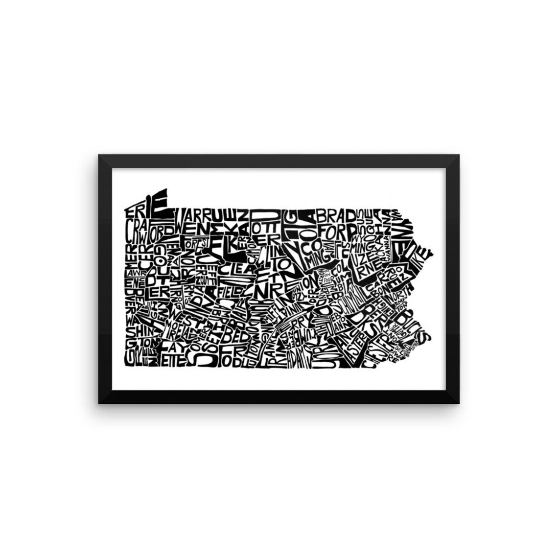 Pennsylvania Typography Map Art FRAMED Print Customizable | Etsy