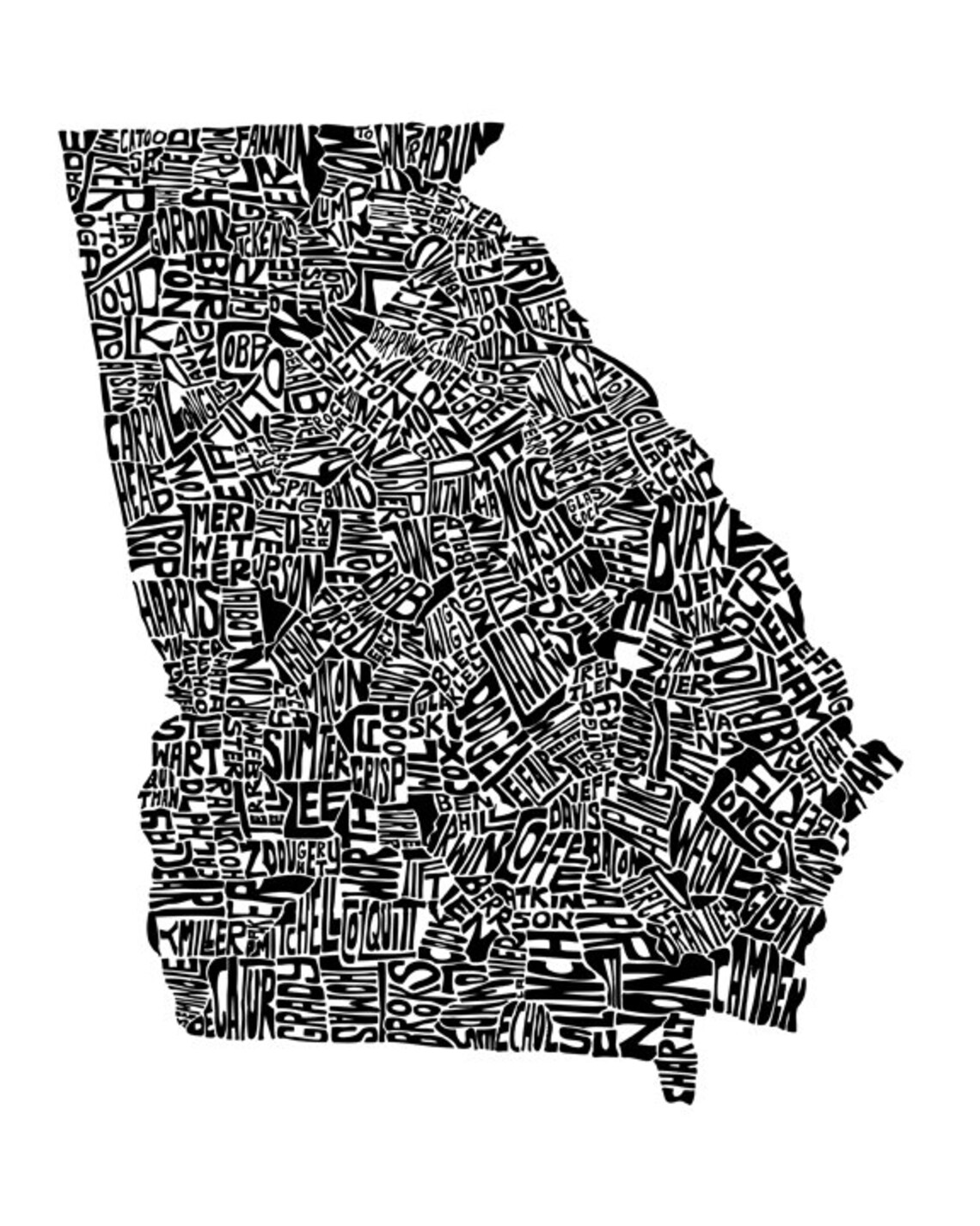 Georgia Typography Map Art Unframed Print Customizable State | Etsy
