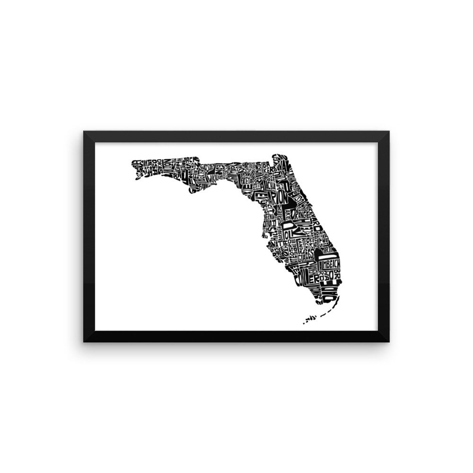 Florida Typography Map Art FRAMED Print Customizable State | Etsy