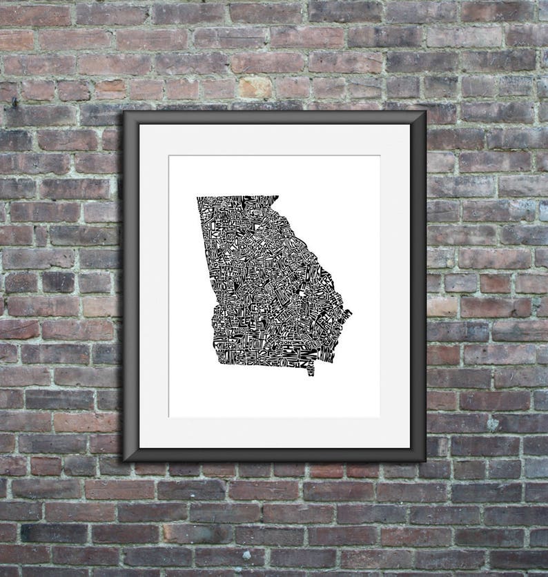 Georgia typography map art unframed print customizable state | Etsy