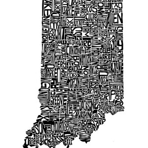 Indiana Typography Map Art Unframed Print Custom Personalized | Etsy