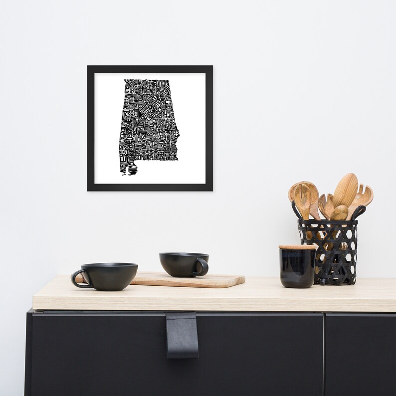 Alabama Typography Map Art FRAMED Print Customizable State Poster ...