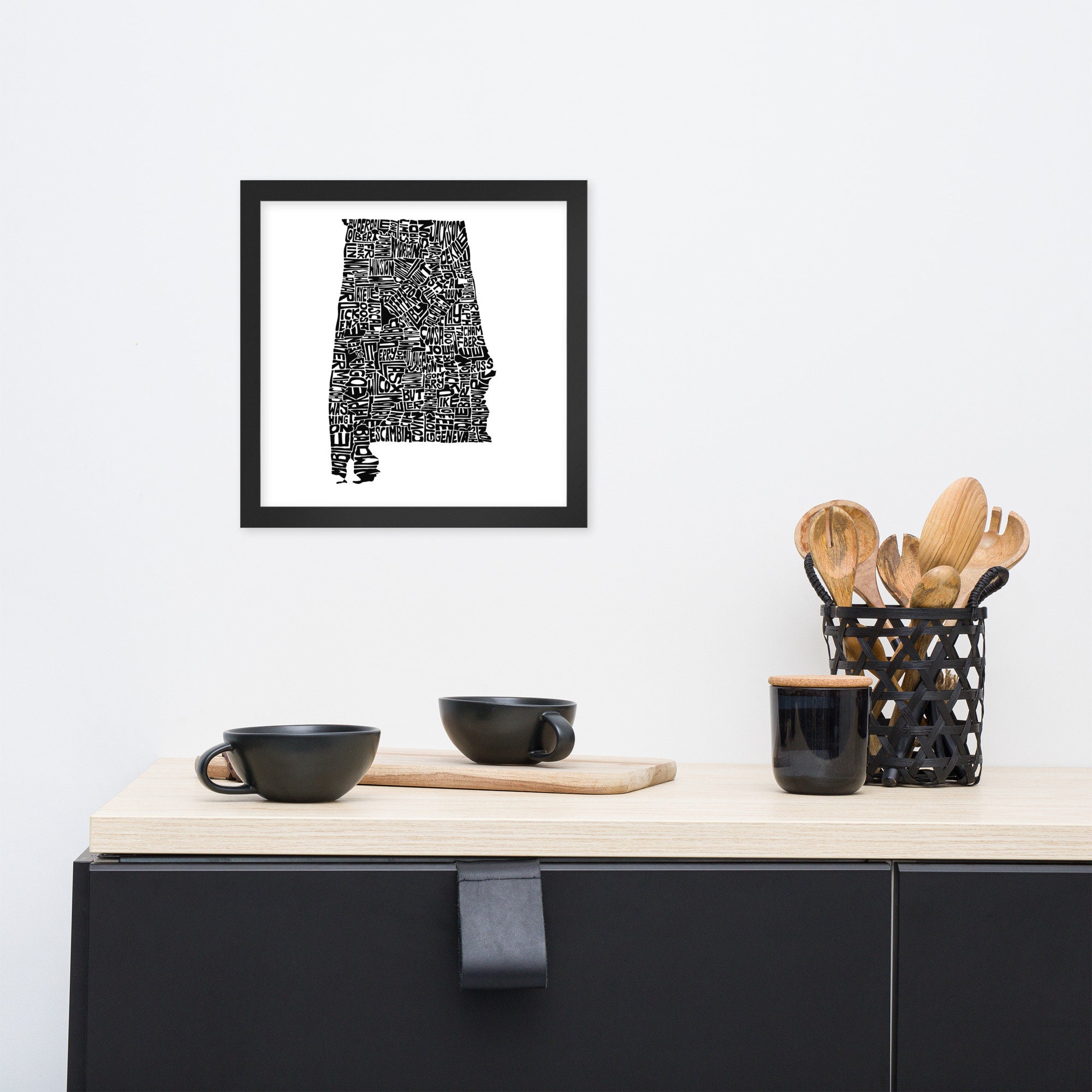 Alabama Typography Map Art FRAMED Print Customizable State Poster ...
