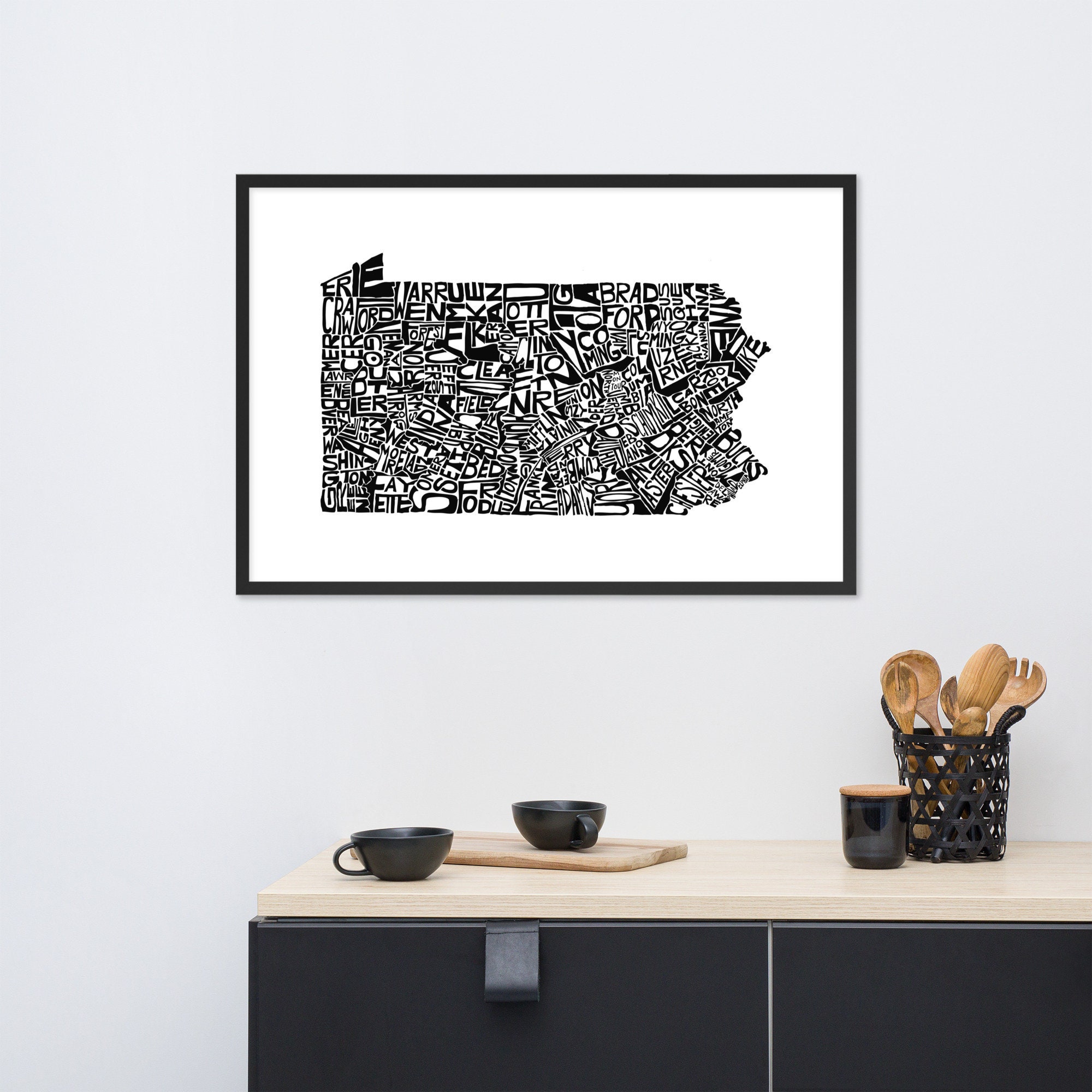 Pennsylvania Typography Map Art FRAMED Print Customizable - Etsy