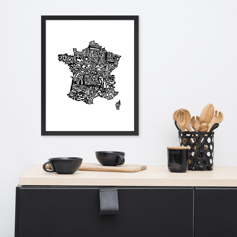 France Typography Map Art FRAMED Print Customizable Personalized Custom ...