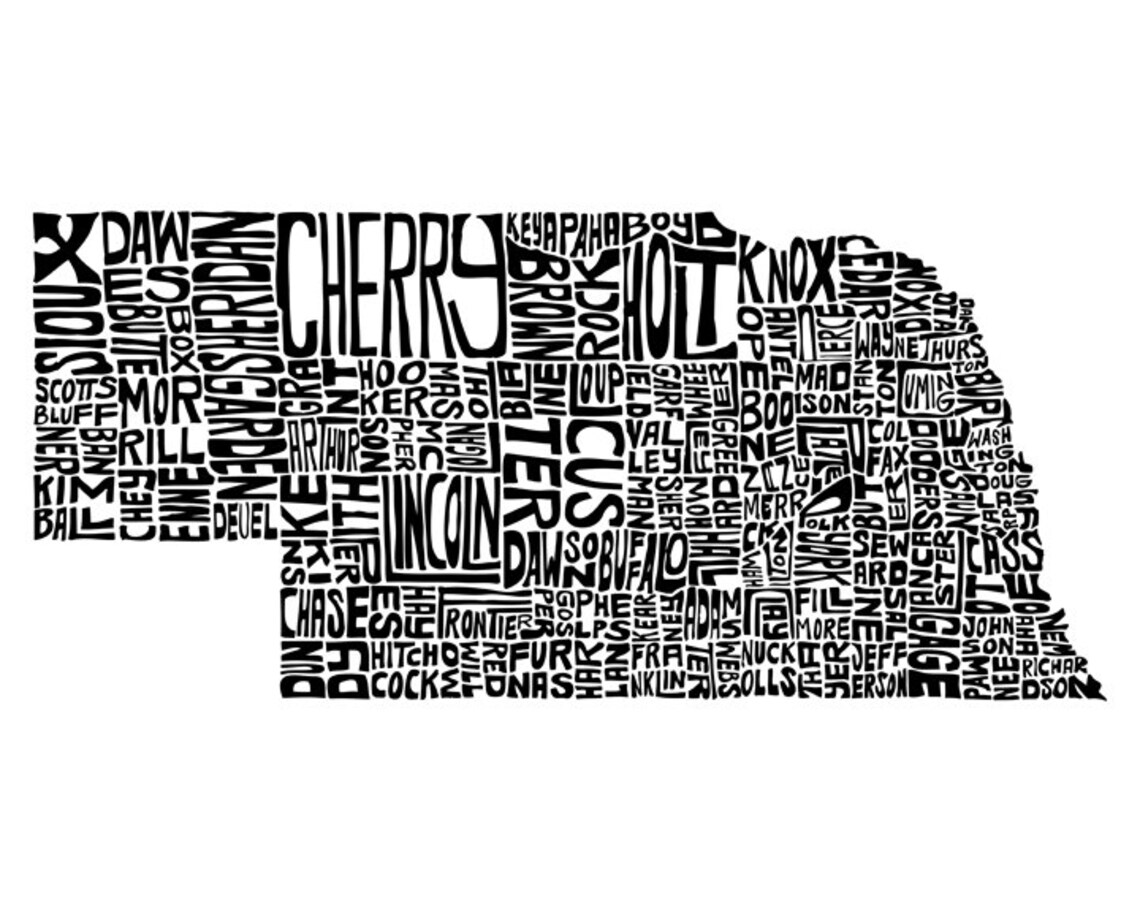 Nebraska Typography Map Art Unframed Print Customizable | Etsy