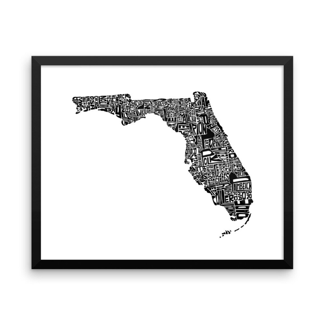 Florida Typography Map Art FRAMED Print Customizable State | Etsy