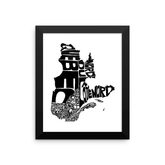 Quebec Canada Typography Map Art FRAMED Print Customizable | Etsy
