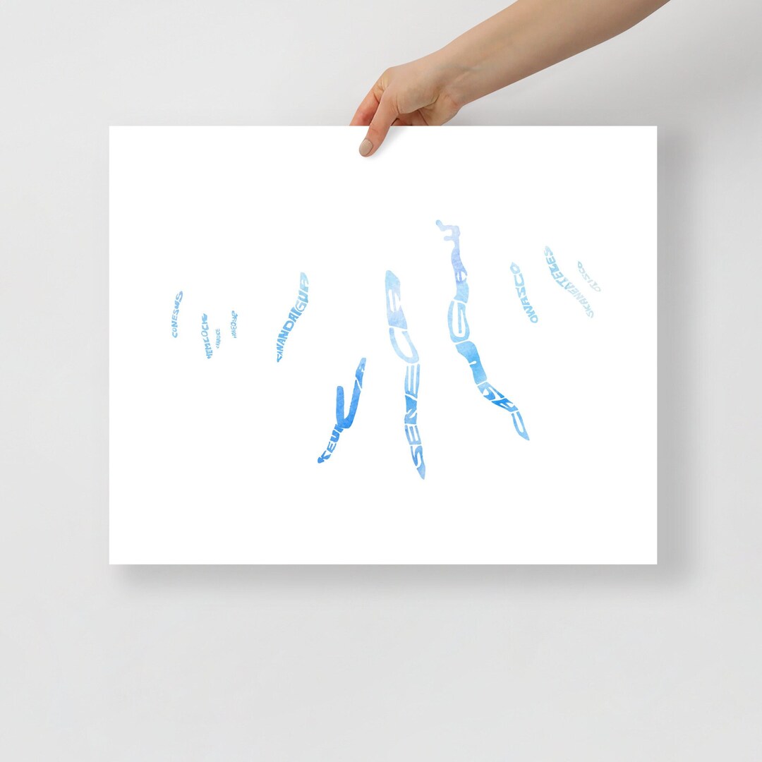 Finger Lakes Watercolor Typography Map Art Unframed Print Poster ...