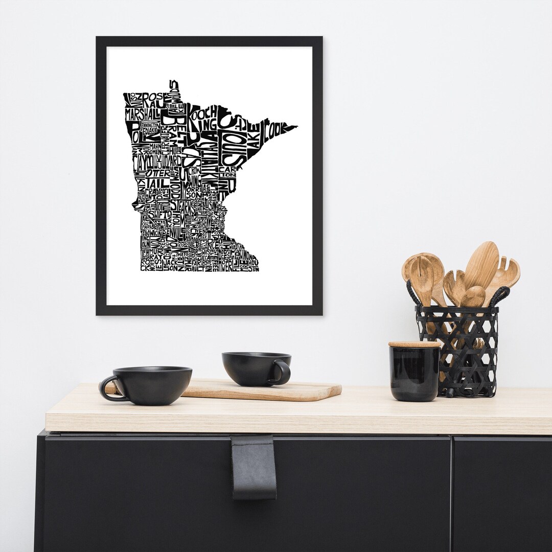 Minnesota Typography Map Art FRAMED Print Customizable Personalized ...